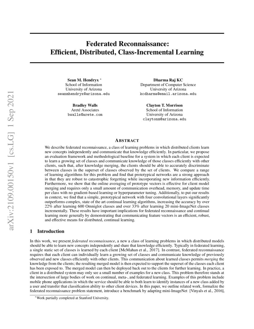 Federated Reconnaissance: Efficient, Distributed, Class-Incremental Learning | DeepAI