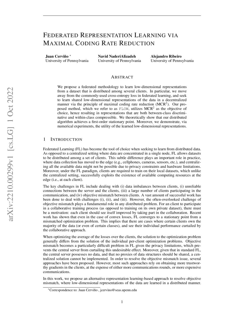 Federated Representation Learning Via Maximal Coding Rate Reduction Deepai