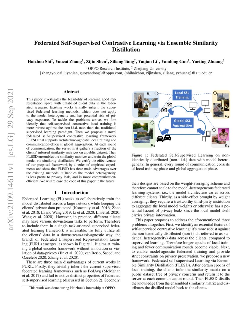 Federated Self-Supervised Contrastive Learning via Ensemble Similarity ... Federated Self-Supervised Contrastive Learning via Ensemble Similarity ...