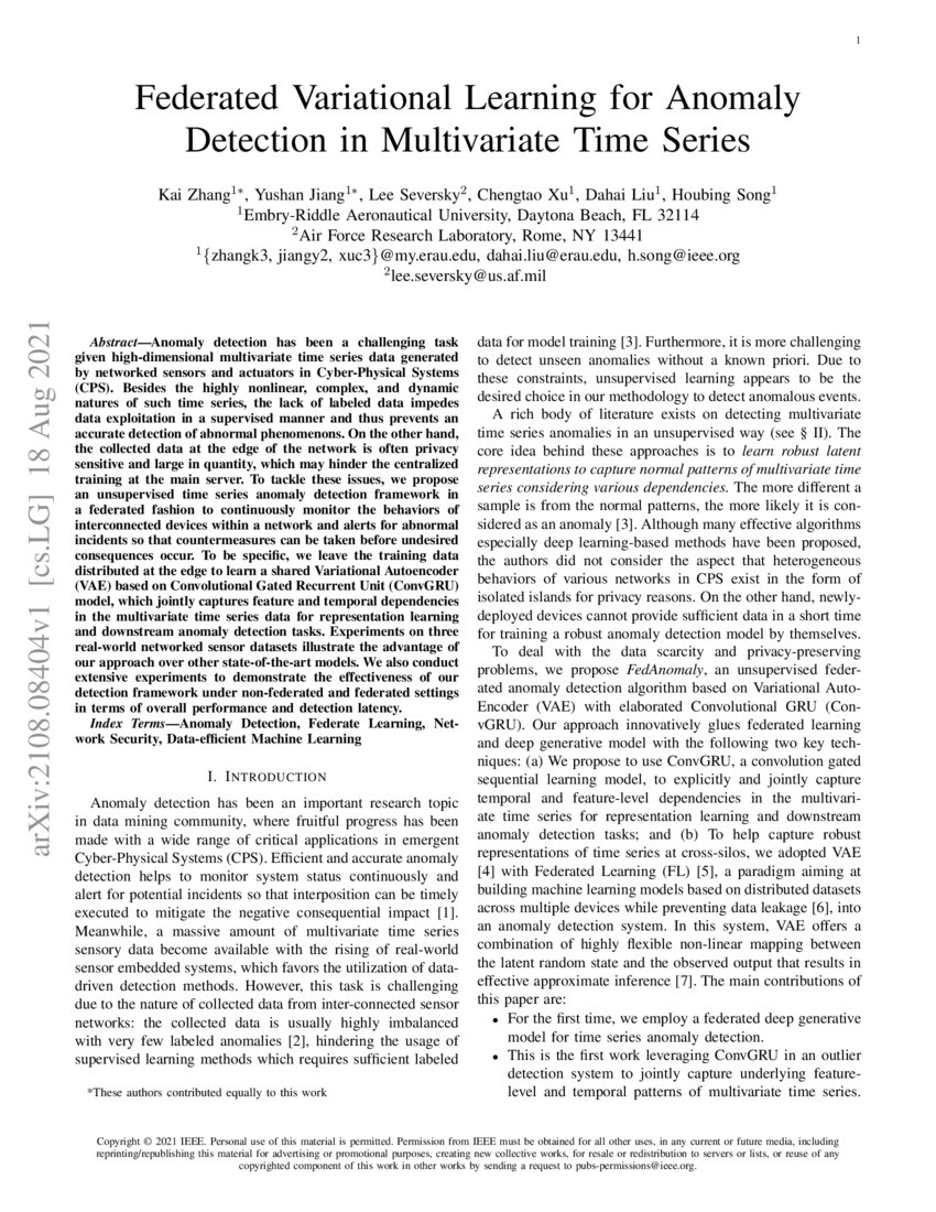 Federated Variational Learning For Anomaly Detection In Multivariate Time Series Deepai