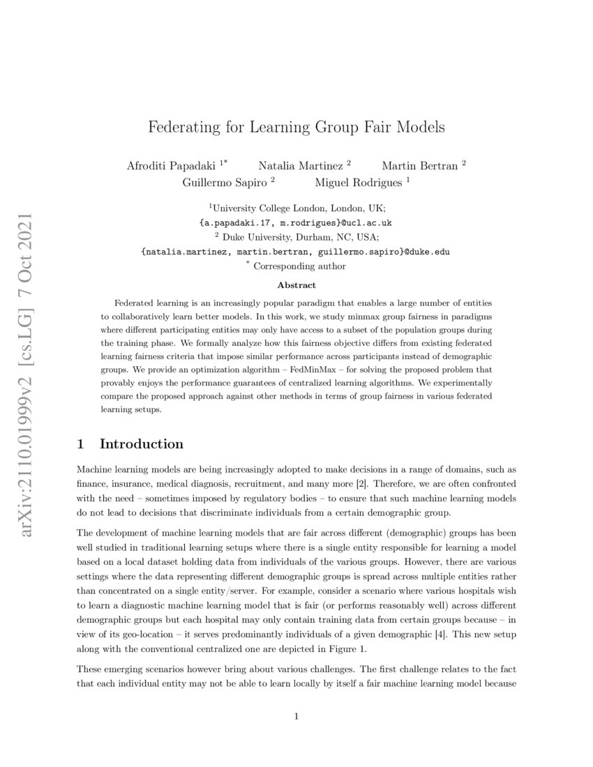 Federating for Learning Group Fair Models | DeepAI