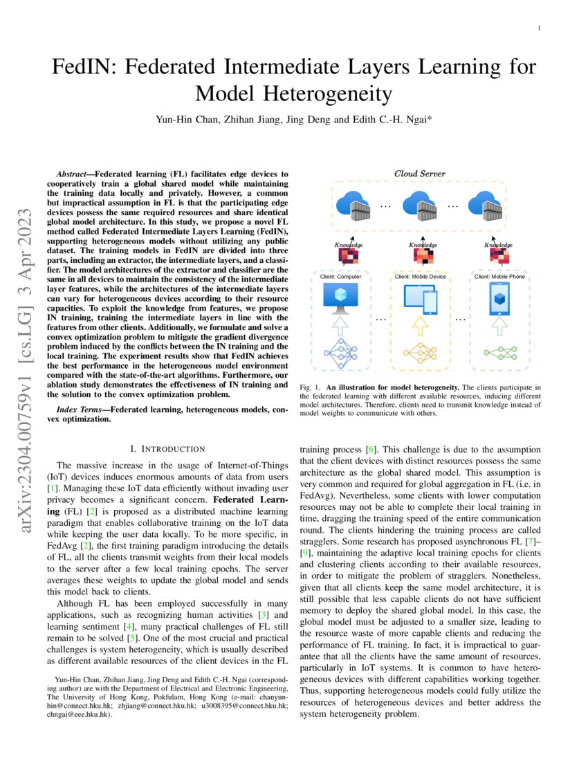 FedIN: Federated Intermediate Layers Learning for Model Heterogeneity | DeepAI
