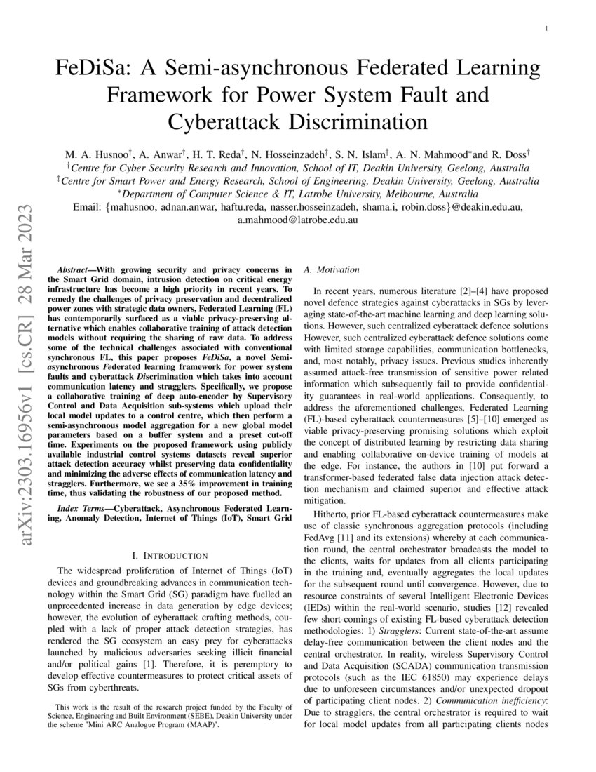 Fedisa A Semi Asynchronous Federated Learning Framework For Power System Fault And Cyberattack