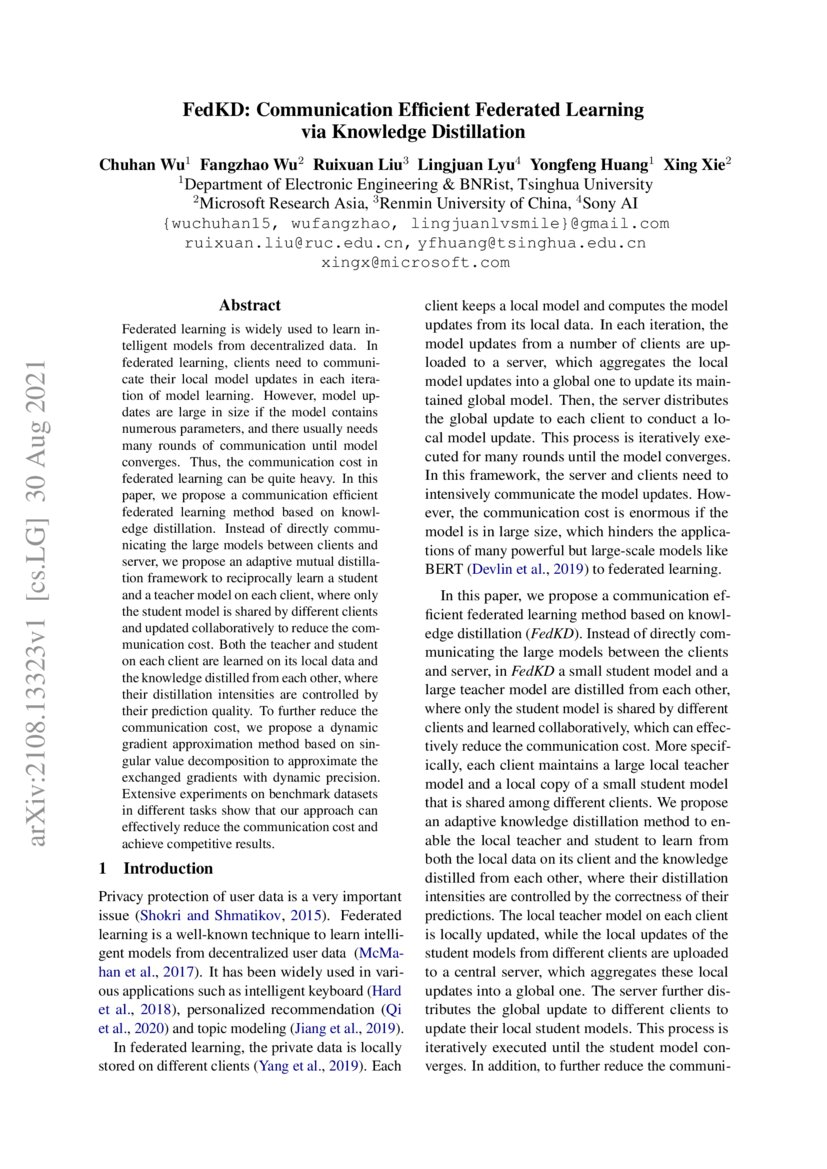 FedKD: Communication Efficient Federated Learning via Knowledge ... FedKD: Communication Efficient Federated Learning via Knowledge ...