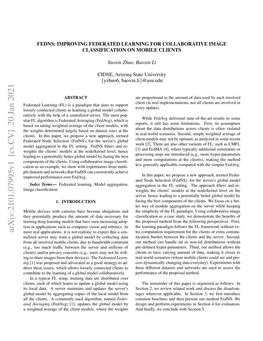 FedNS: Improving Federated Learning for collaborative image classification on mobile clients ...