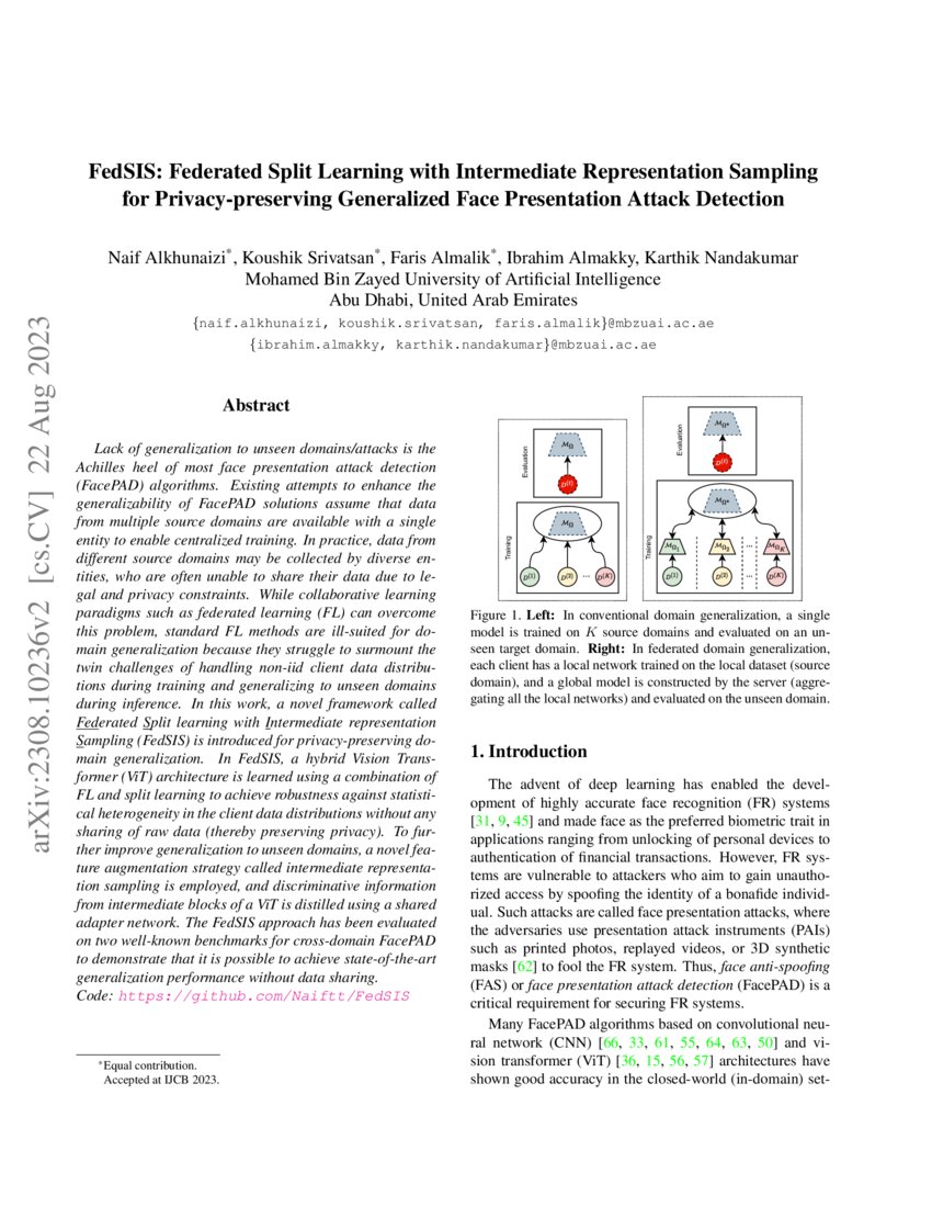 Fedsis Federated Split Learning With Intermediate Representation Sampling For Privacy