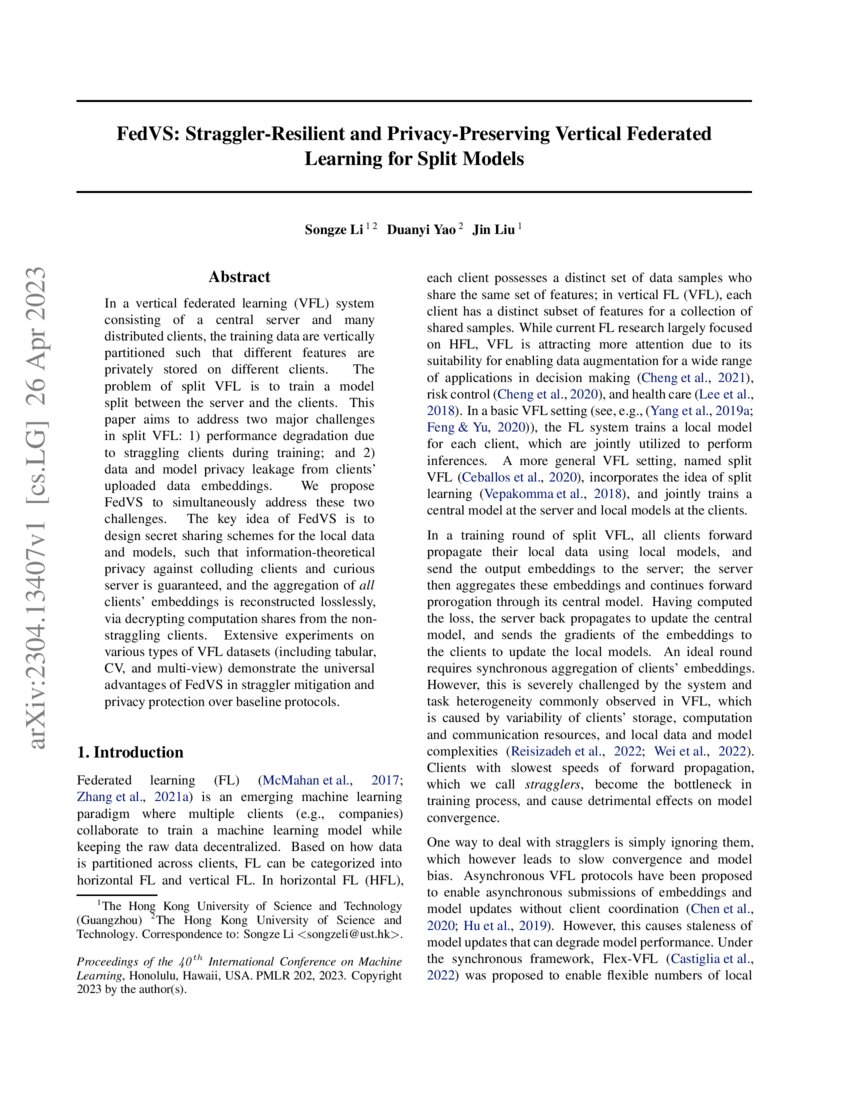 Fedvs Straggler Resilient And Privacy Preserving Vertical Federated Learning For Split Models