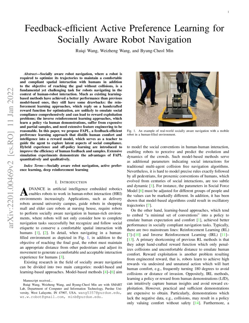 Feedback-efficient Active Preference Learning for Socially Aware Robot Navigation | DeepAI