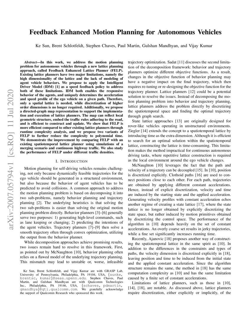 Feedback Enhanced Motion Planning for Autonomous Vehicles | DeepAI