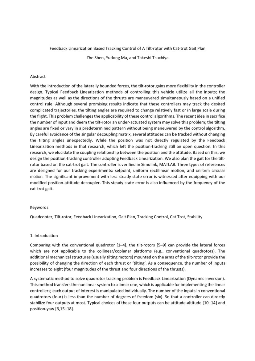 Feedback Linearization Based Tracking Control Of A Tilt Rotor With Cat Trot Gait Plan Deepai