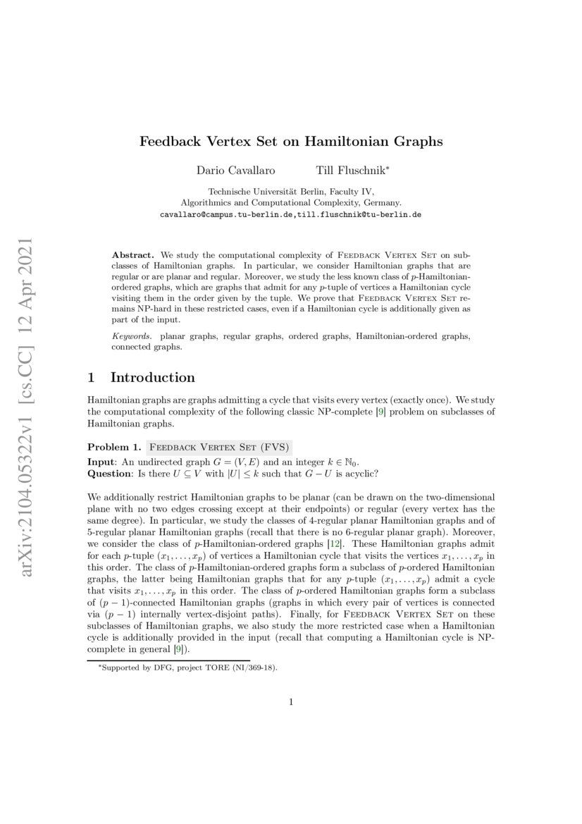 Feedback Vertex Set On Hamiltonian Graphs Deepai