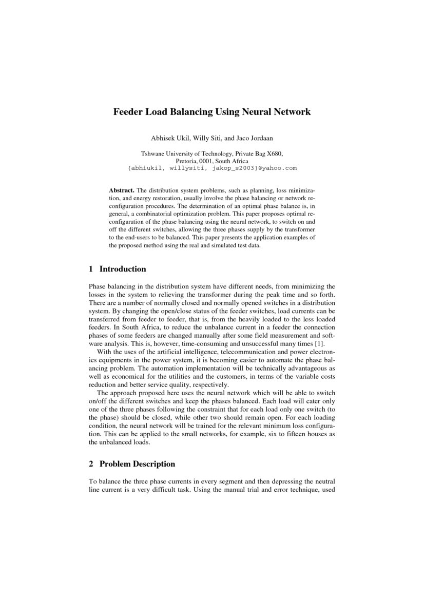 Feeder Load Balancing Using Neural Network Deepai
