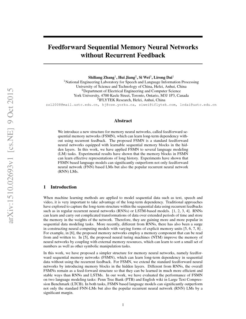 Feedforward Sequential Memory Neural Networks Without Recurrent Feedback Deepai 