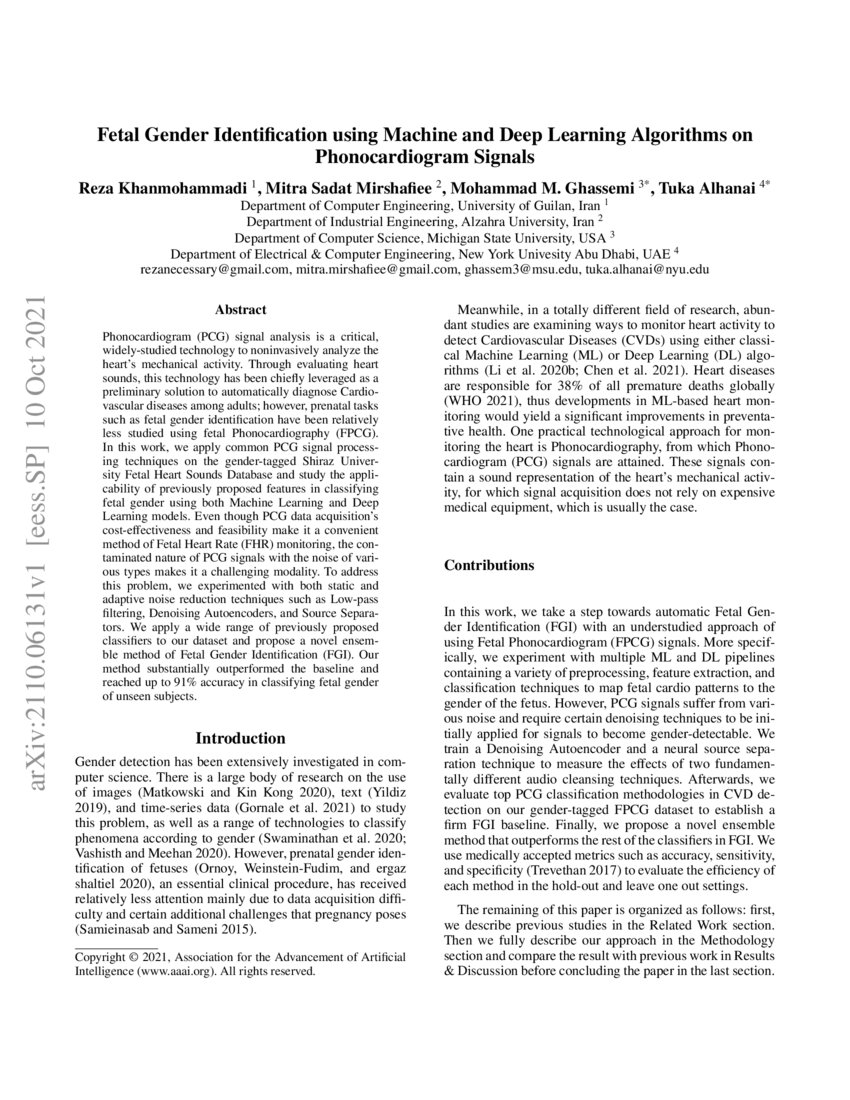 Fetal Gender Identification using Machine and Deep Learning Algorithms ...