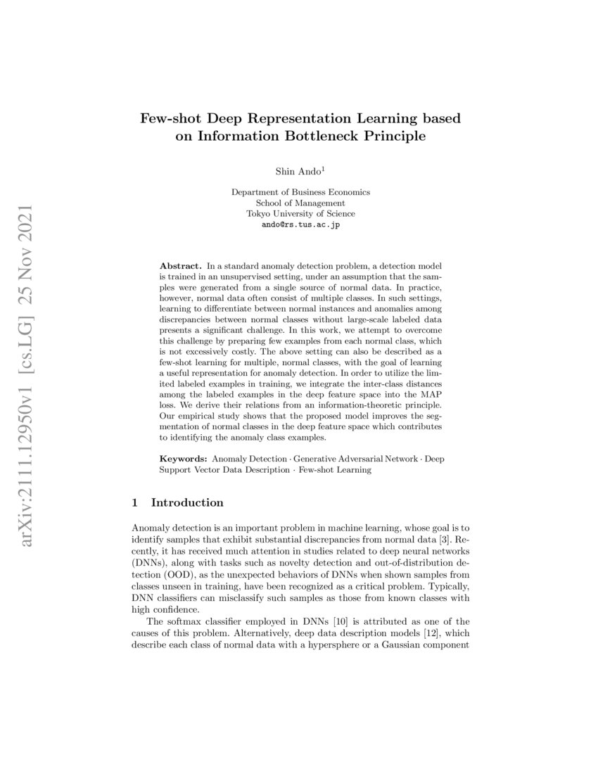 Few Shot Deep Representation Learning Based On Information Bottleneck Principle Deepai