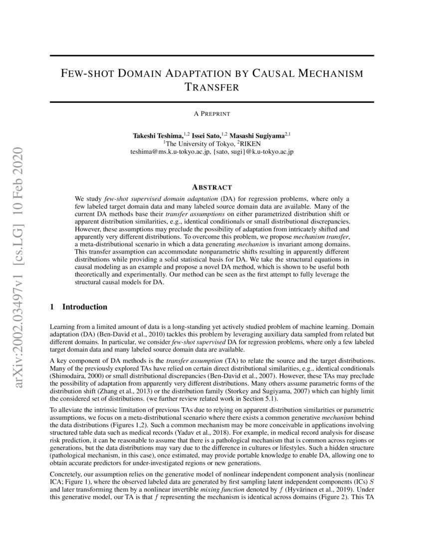 Few-shot Domain Adaptation by Causal Mechanism Transfer | DeepAI
