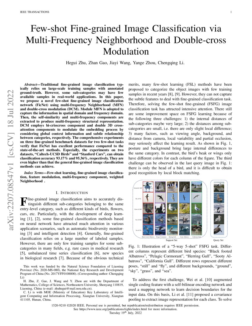Few-shot Fine-grained Image Classification via Multi-Frequency Neighborhood and Double-cross ...