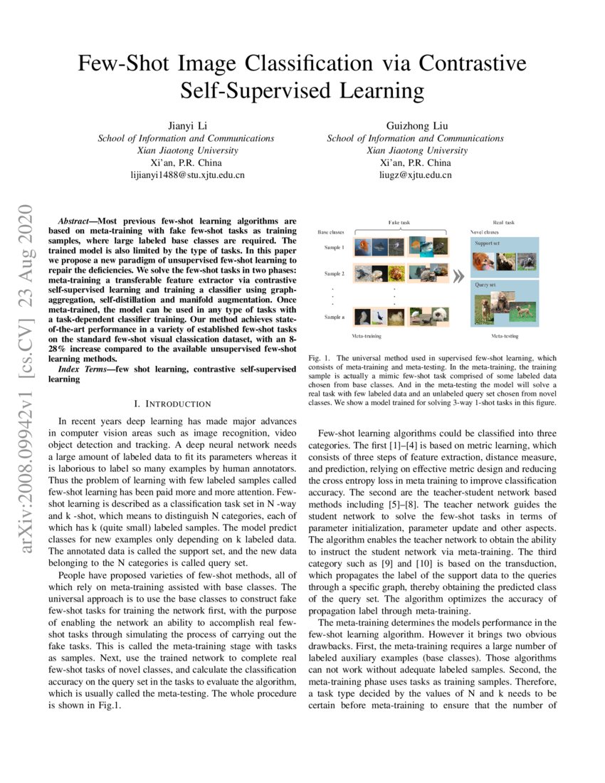 Few-Shot Image Classification via Contrastive Self-Supervised Learning | DeepAI