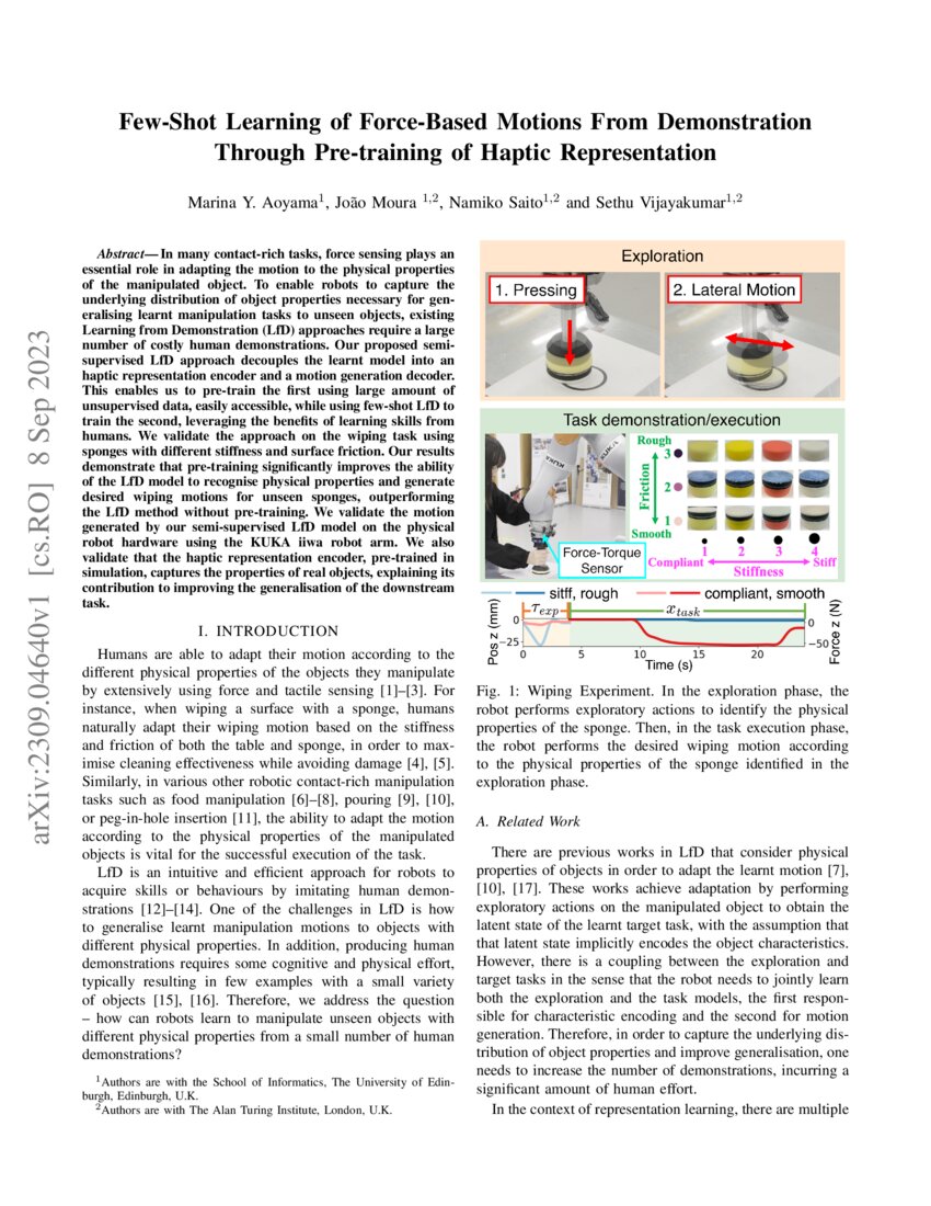 Few-Shot Learning of Force-Based Motions From Demonstration Through Pre-training of Haptic ...