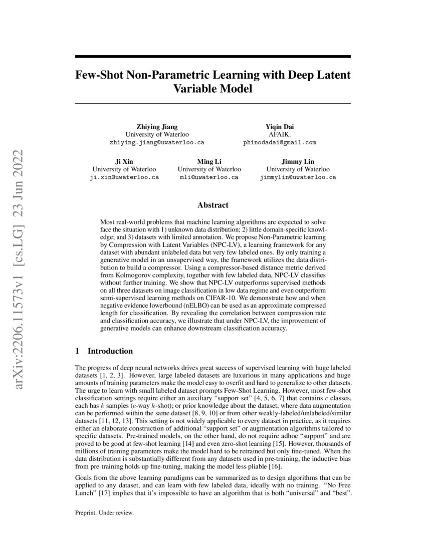 Few Shot Non Parametric Learning With Deep Latent Variable Model Deepai