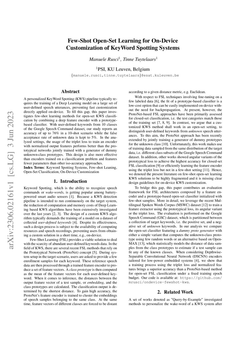 Few-Shot Open-Set Learning for On-Device Customization of KeyWord Spotting Systems | DeepAI