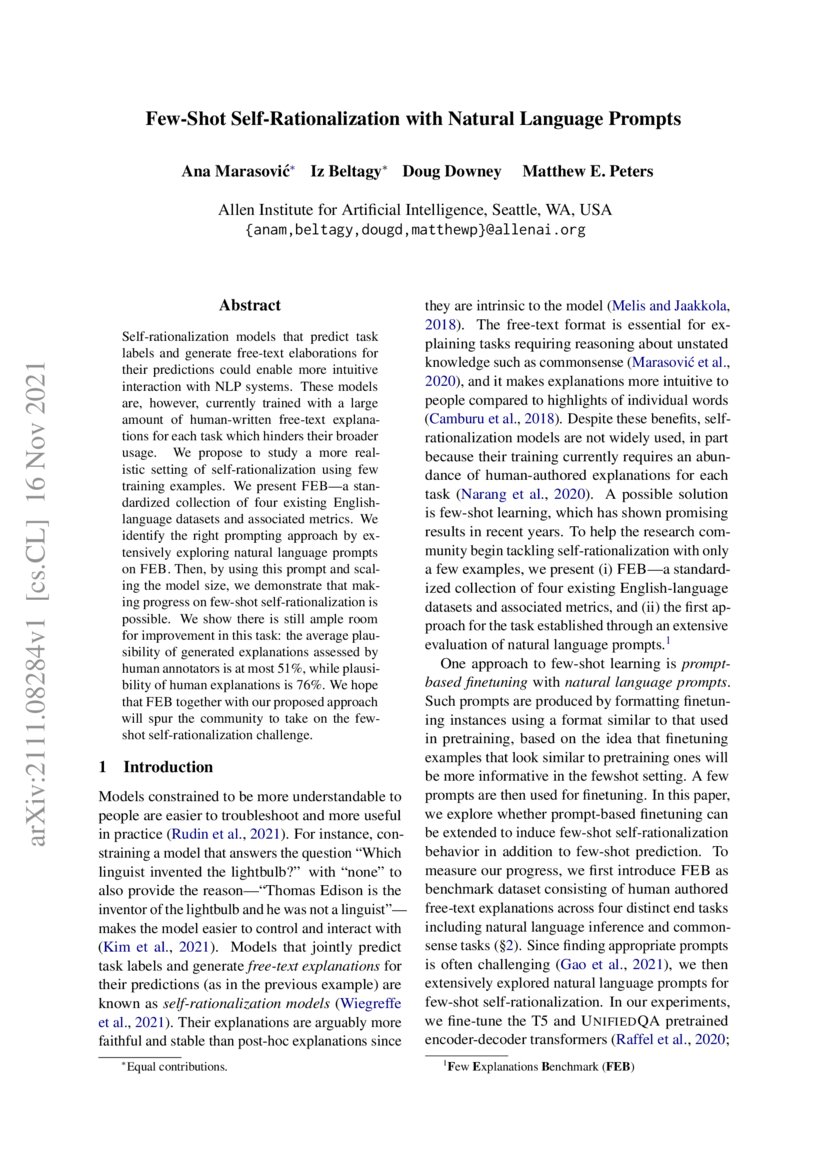 Few-Shot Self-Rationalization with Natural Language Prompts | DeepAI