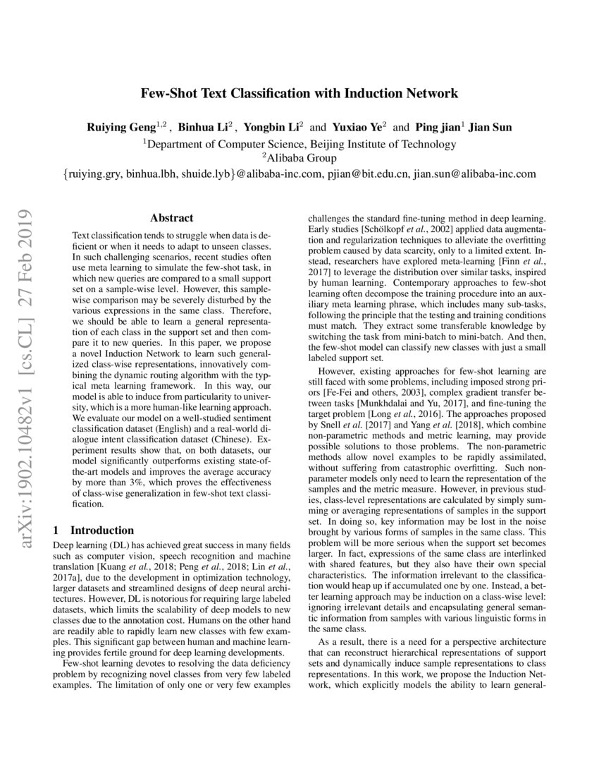Few Shot Text Classification With Induction Network Deepai