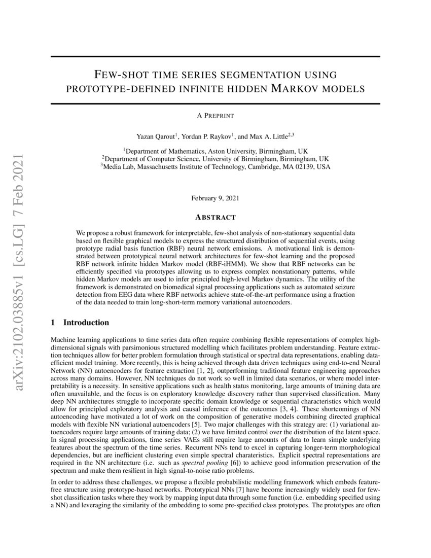 Few-shot time series segmentation using prototype-defined infinite hidden Markov models | DeepAI