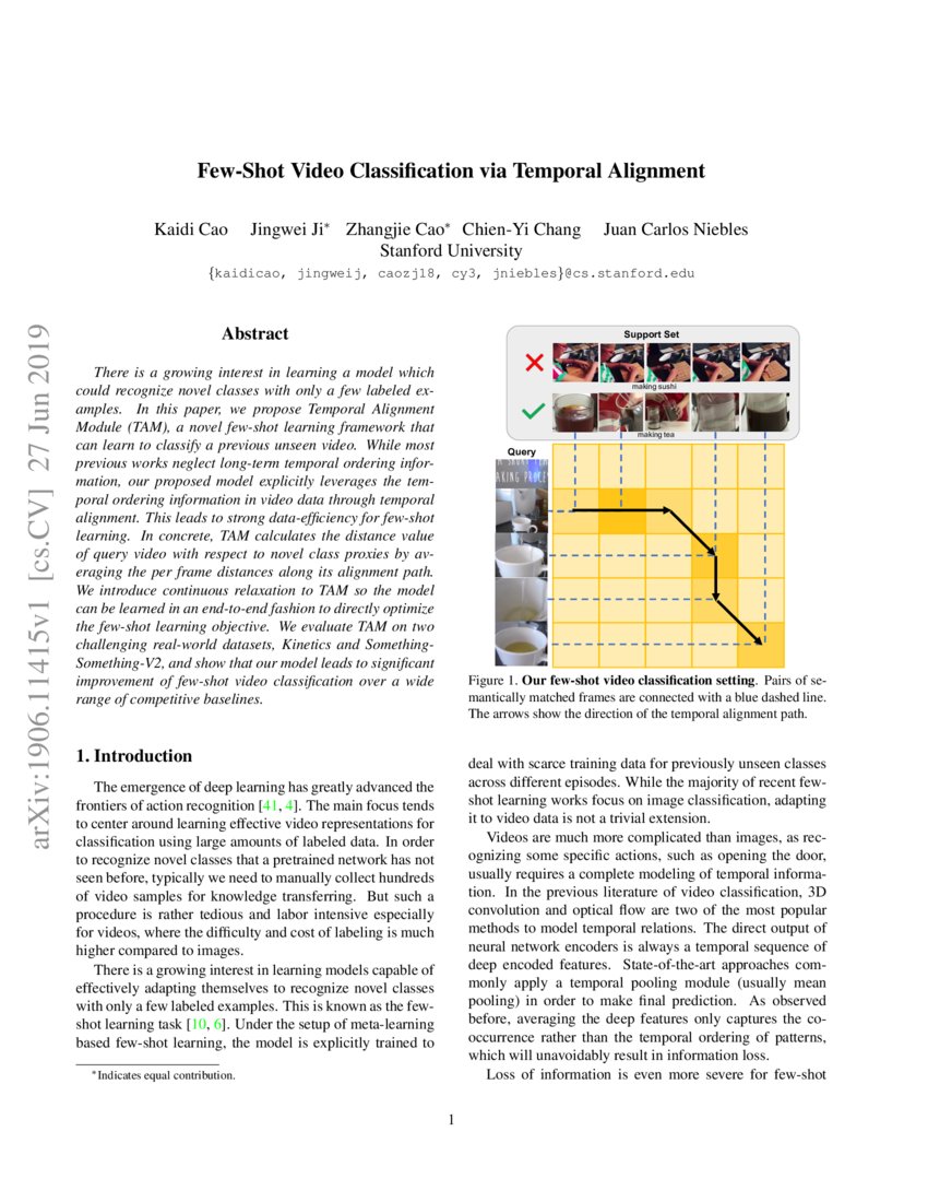 Few Shot Video Classification Via Temporal Alignment Deepai