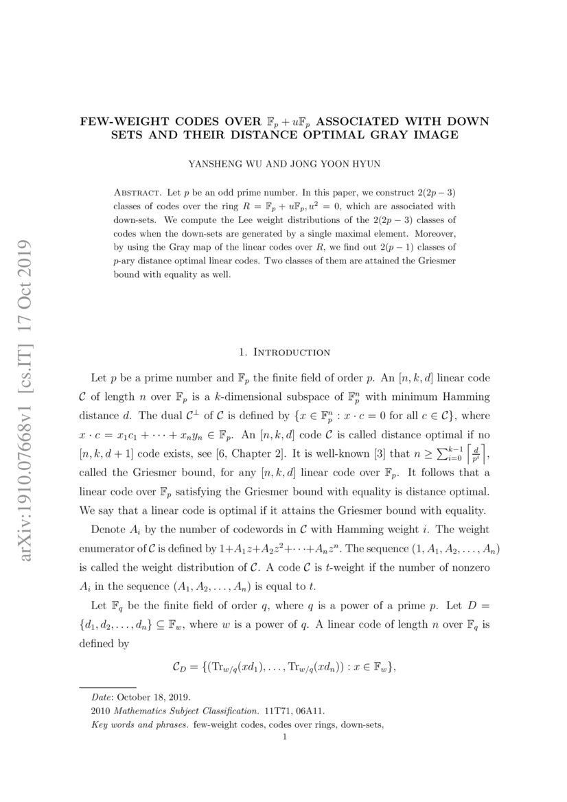 Few-weight codes over F_p+u F_p associated with down sets and their ...