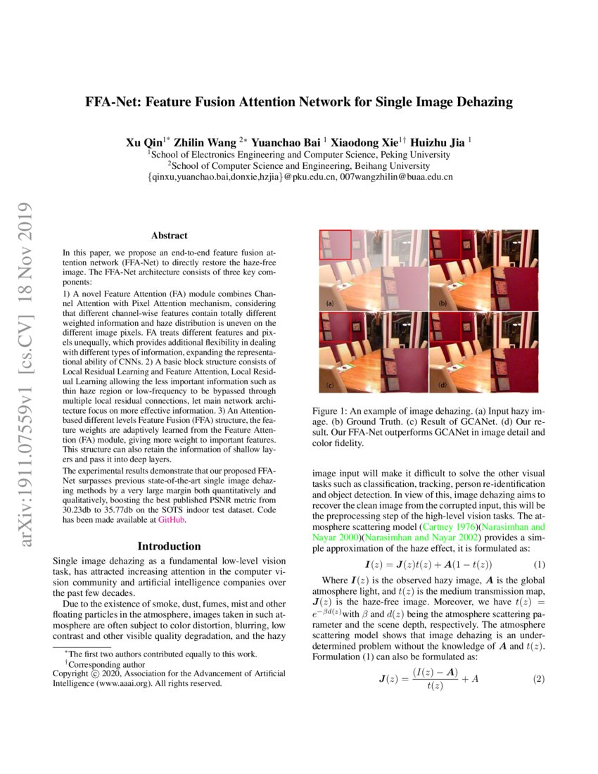 FFA-Net: Feature Fusion Attention Network for Single Image Dehazing | DeepAI