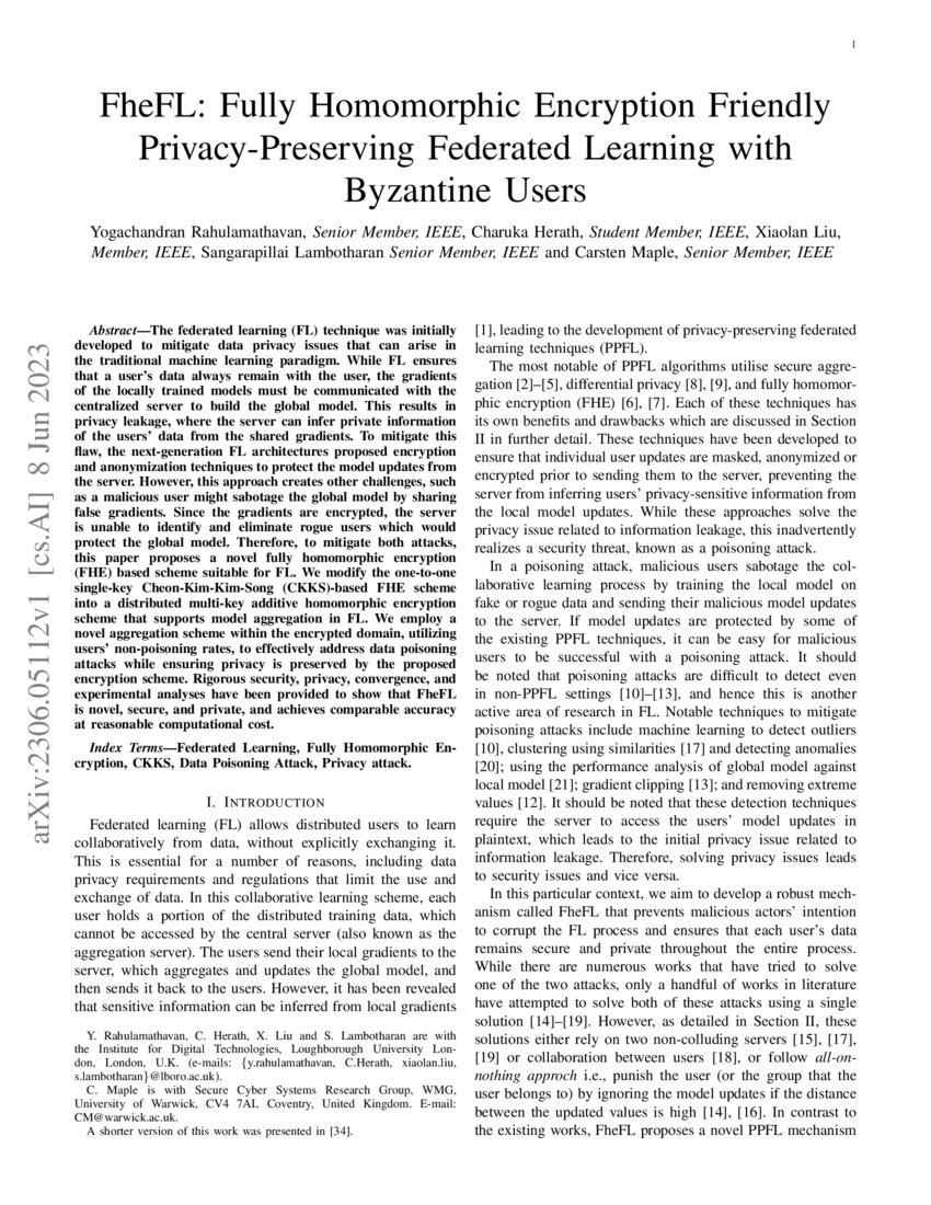 Fhefl Fully Homomorphic Encryption Friendly Privacy Preserving Federated Learning With