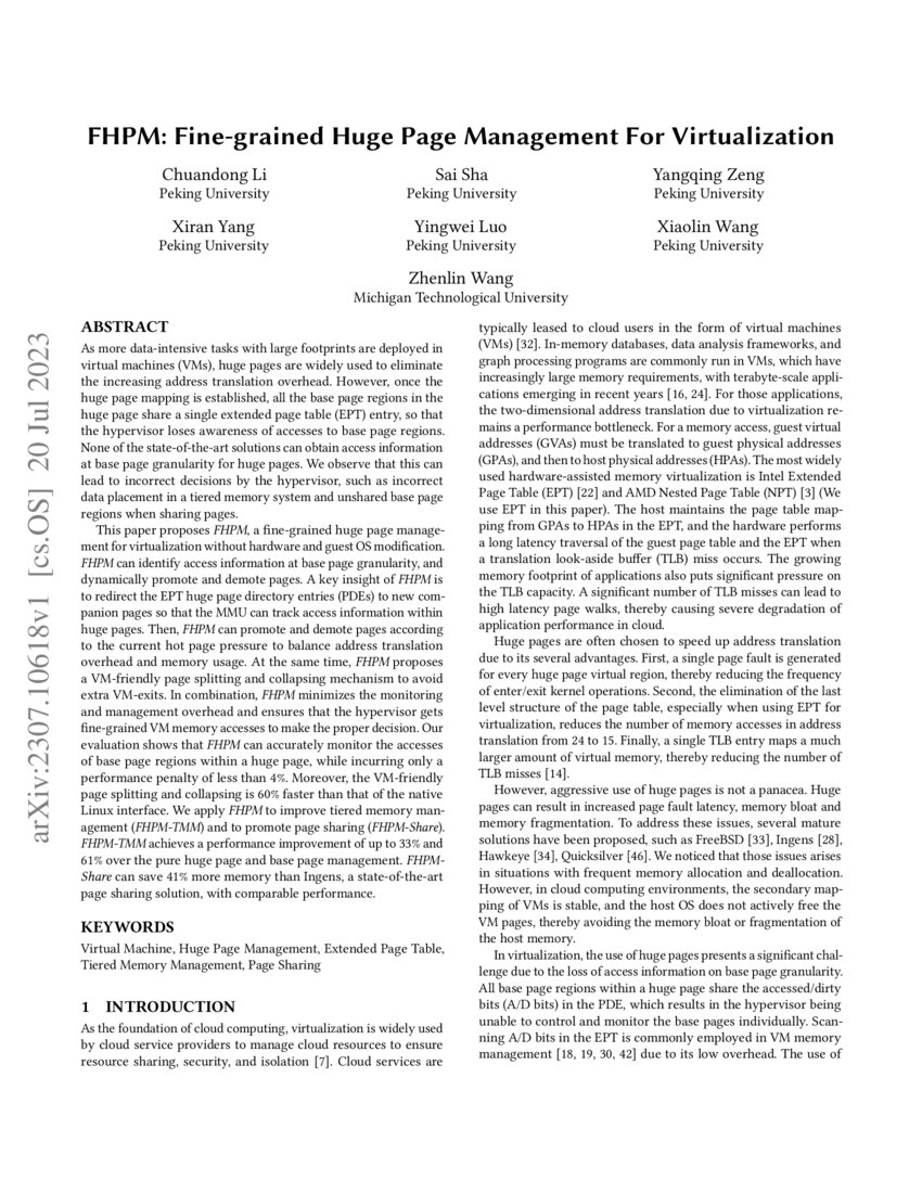 FHPM: Fine-grained Huge Page Management For Virtualization | DeepAI