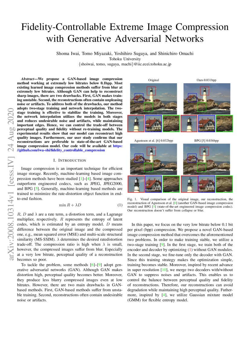 Fidelity-Controllable Extreme Image Compression with Generative Adversarial Networks | DeepAI