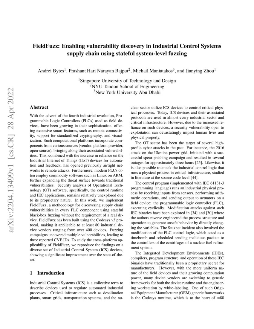 Fieldfuzz Enabling Vulnerability Discovery In Industrial Control Systems Supply Chain Using 