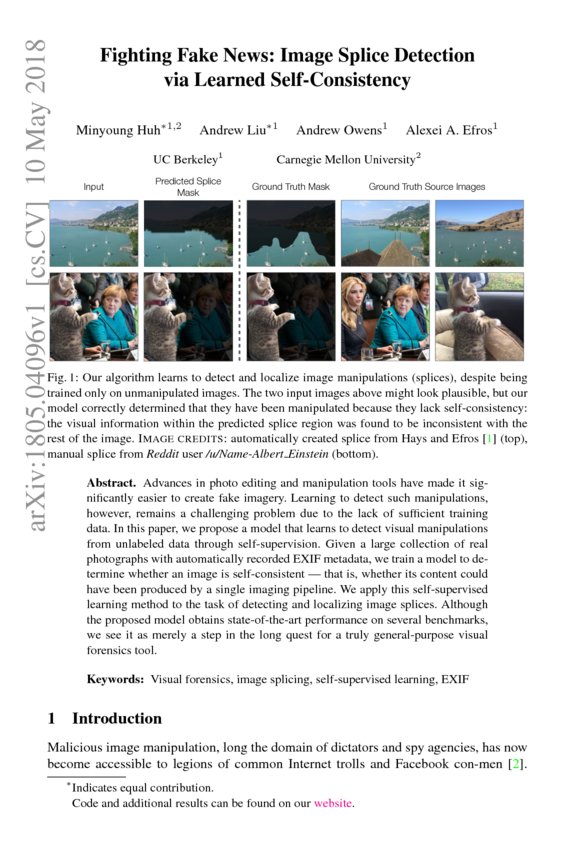 Fighting Fake News: Image Splice Detection via Learned Self-Consistency ...