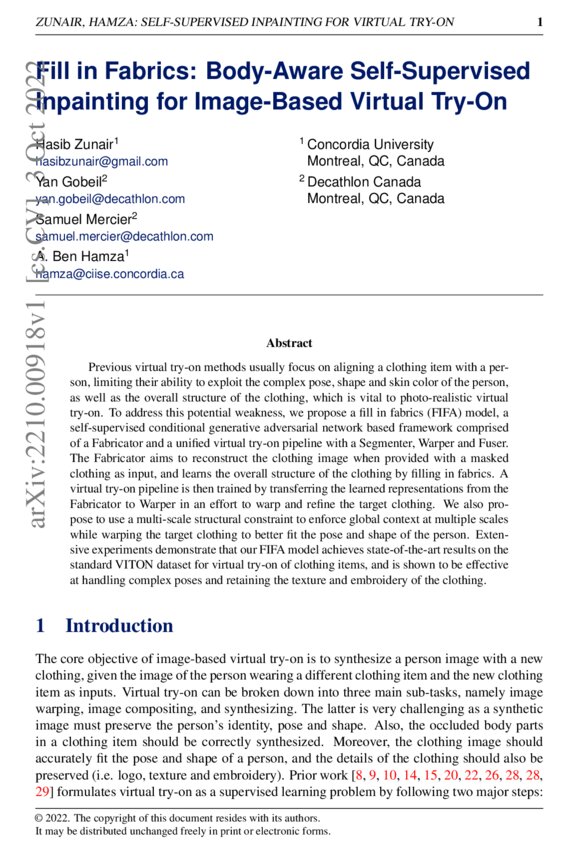 Fill in Fabrics: Body-Aware Self-Supervised Inpainting for Image-Based Virtual Try-On | DeepAI