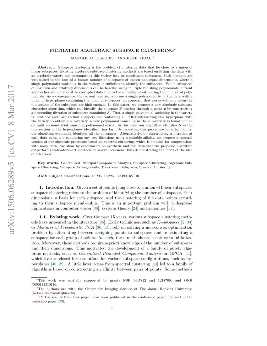 Filtrated Algebraic Subspace Clustering Deepai