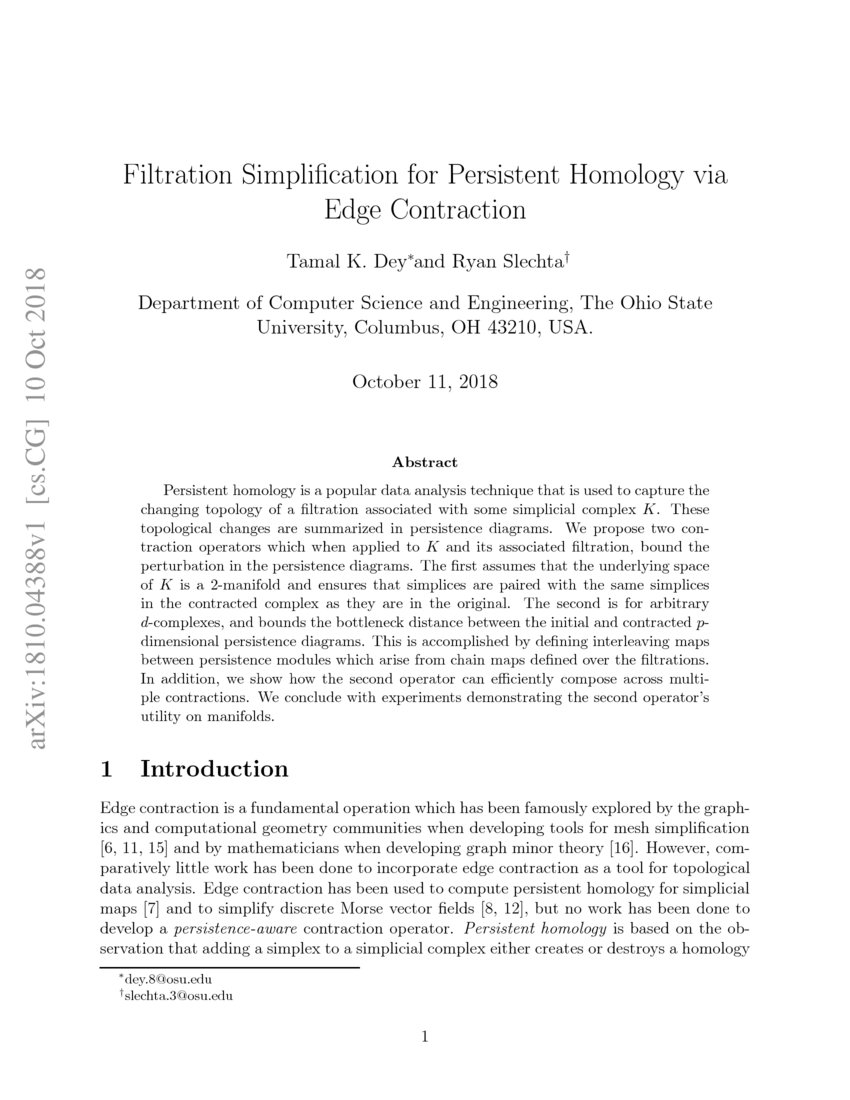 Filtration Simplification for Persistent Homology via Edge Contraction ...