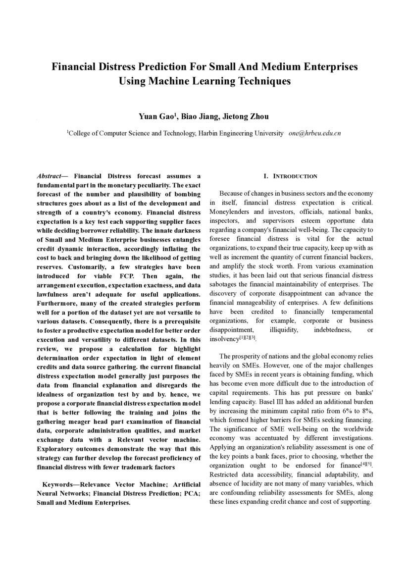 Financial Distress Prediction For Small And Medium Enterprises Using Machine Learning Techniques ...