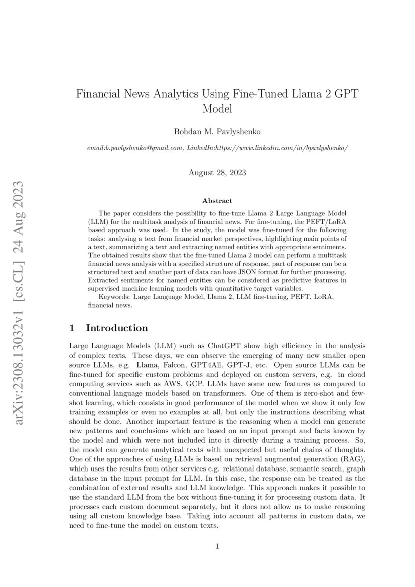 Financial News Analytics Using Fine-Tuned Llama 2 GPT Model | DeepAI Financial News Analytics Using Fine-Tuned Llama 2 GPT Model | DeepAI