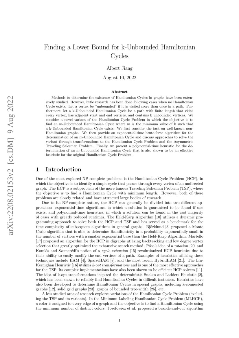 Finding A Lower Bound For K Unbounded Hamiltonian Cycles Deepai