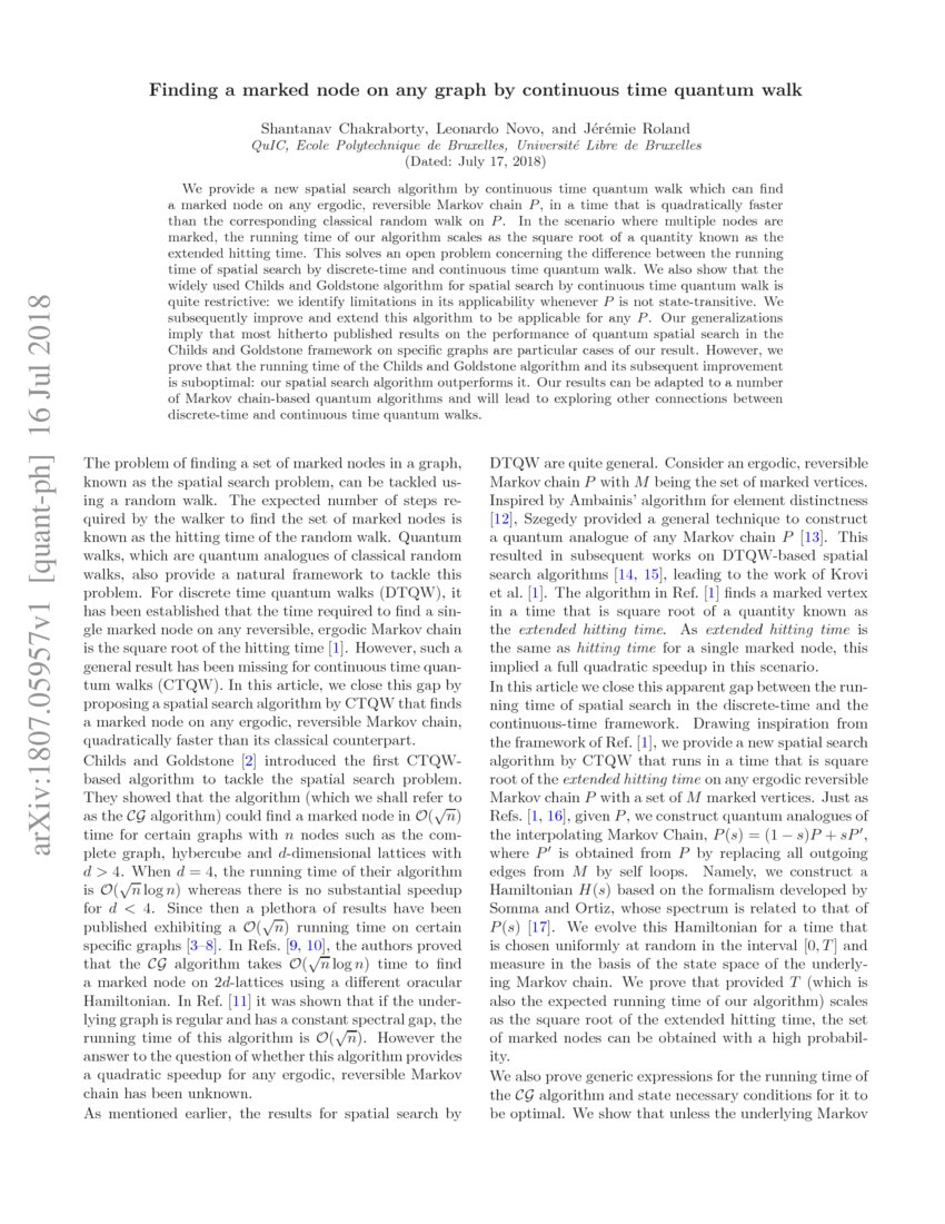 Finding a marked node on any graph by continuous time quantum walk | DeepAI