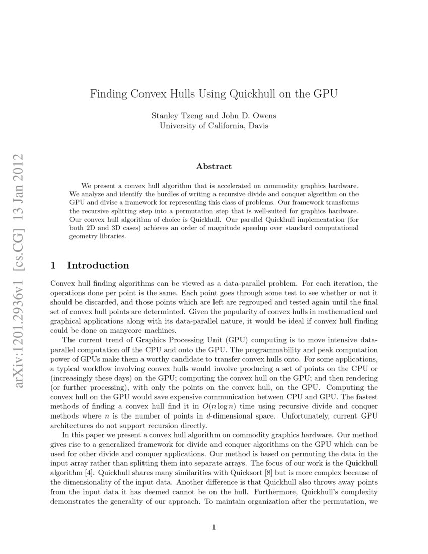 Finding Convex Hulls Using Quickhull On The Gpu Deepai 