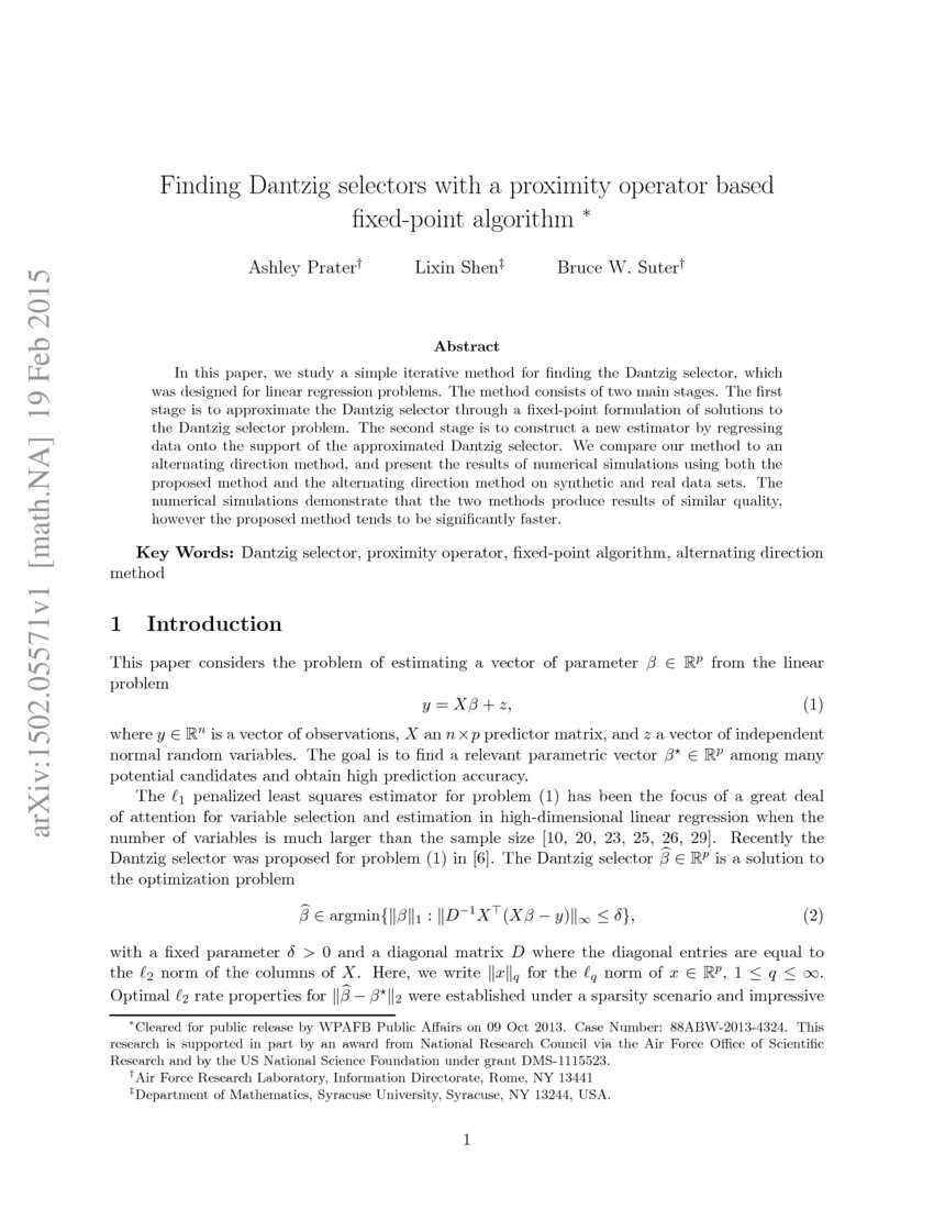 Finding Dantzig Selectors With A Proximity Operator Based Fixed Point Algorithm Deepai 3925