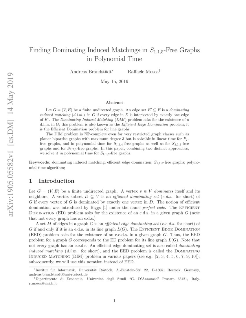 Finding Dominating Induced Matchings In S115 Free Graphs In Polynomial Time Deepai