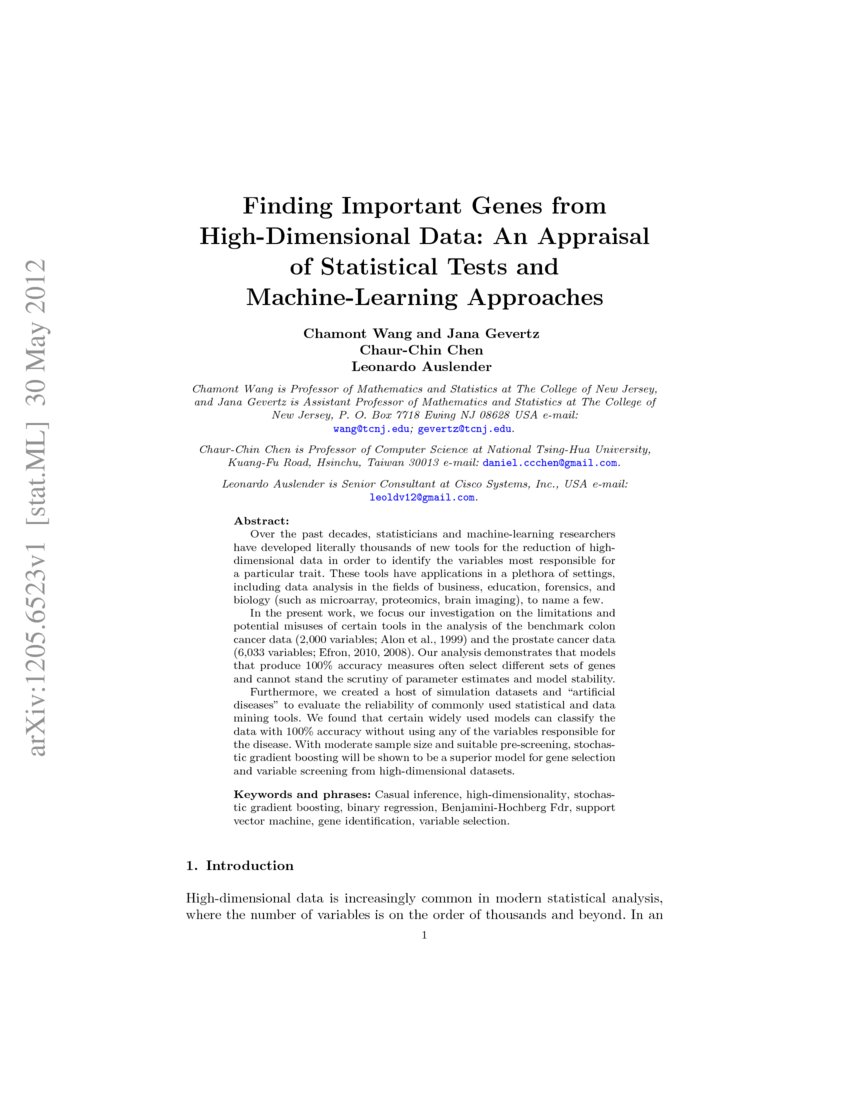 Finding Important Genes from High-Dimensional Data: An Appraisal of ...