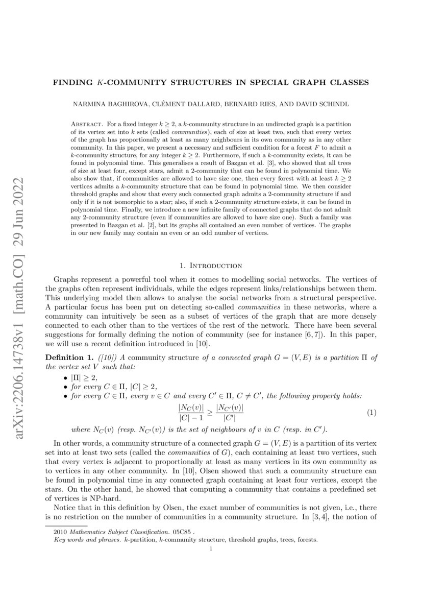 Finding k-community structures in special graph classes | DeepAI