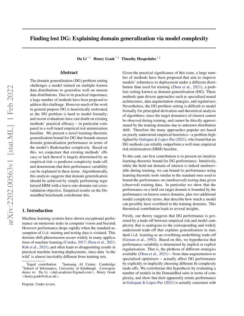 Finding lost DG: Explaining domain generalization via model complexity | DeepAI