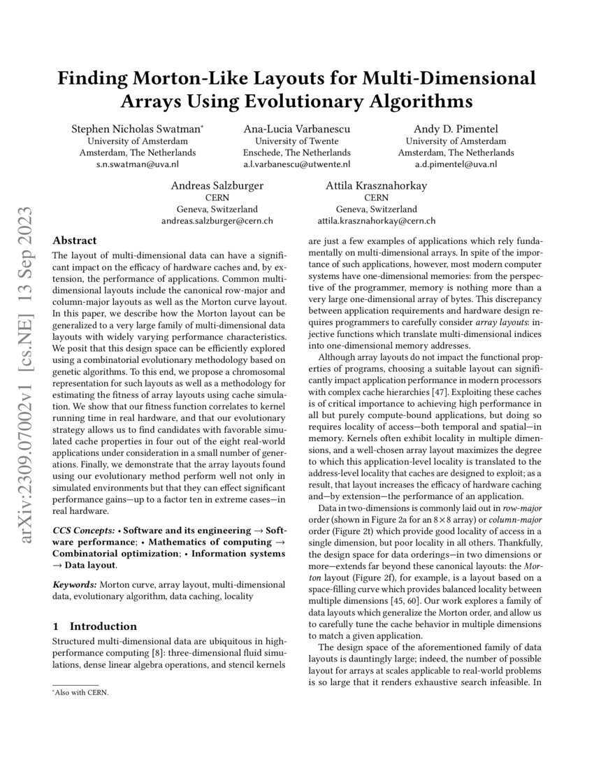 Finding Morton Like Layouts For Multi Dimensional Arrays Using Evolutionary Algorithms Deepai